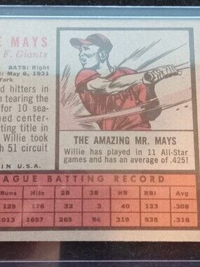 Other | Willie Mays 1962 Topps 30 Giants Hof Centered Ex Mint Beautiful ...